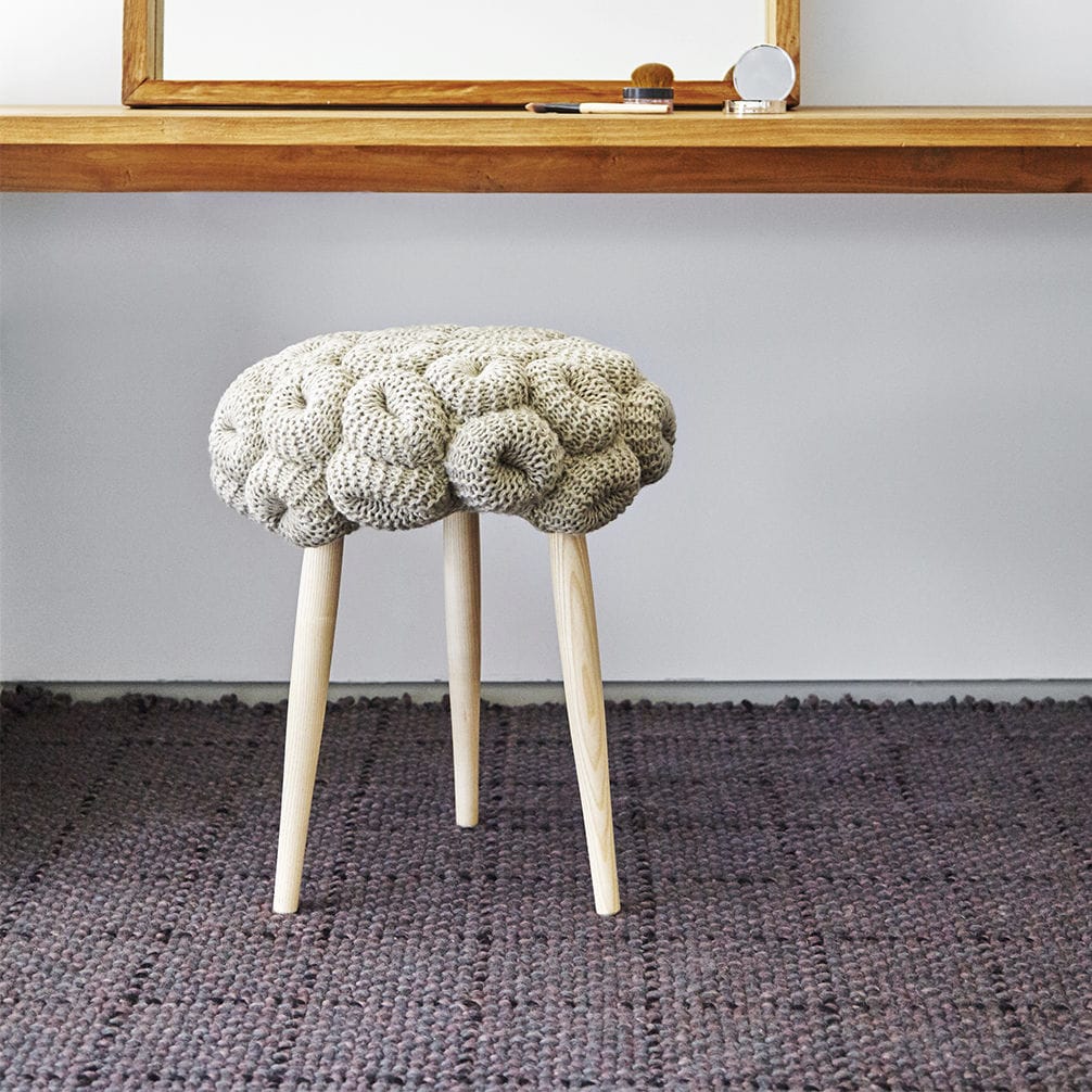 Contemporary stool - KNITTED - GAN RUGS - wool / ash base / 3-legged