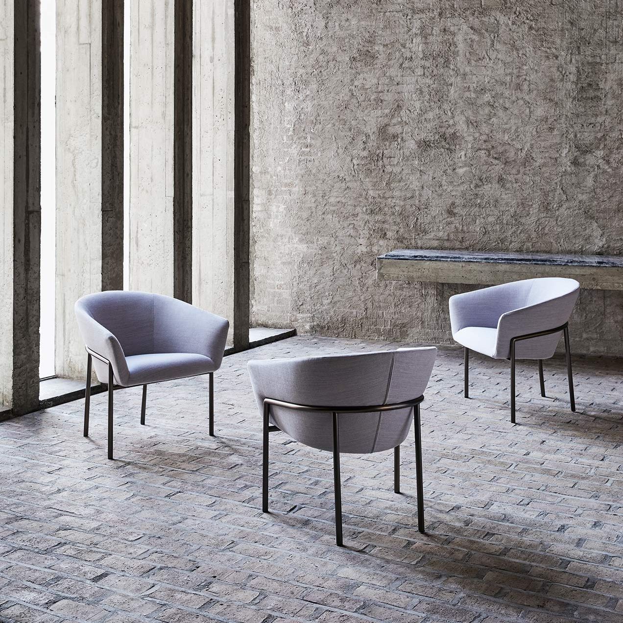 Contemporary chair - METRO - BENSEN - fabric / leather / steel base