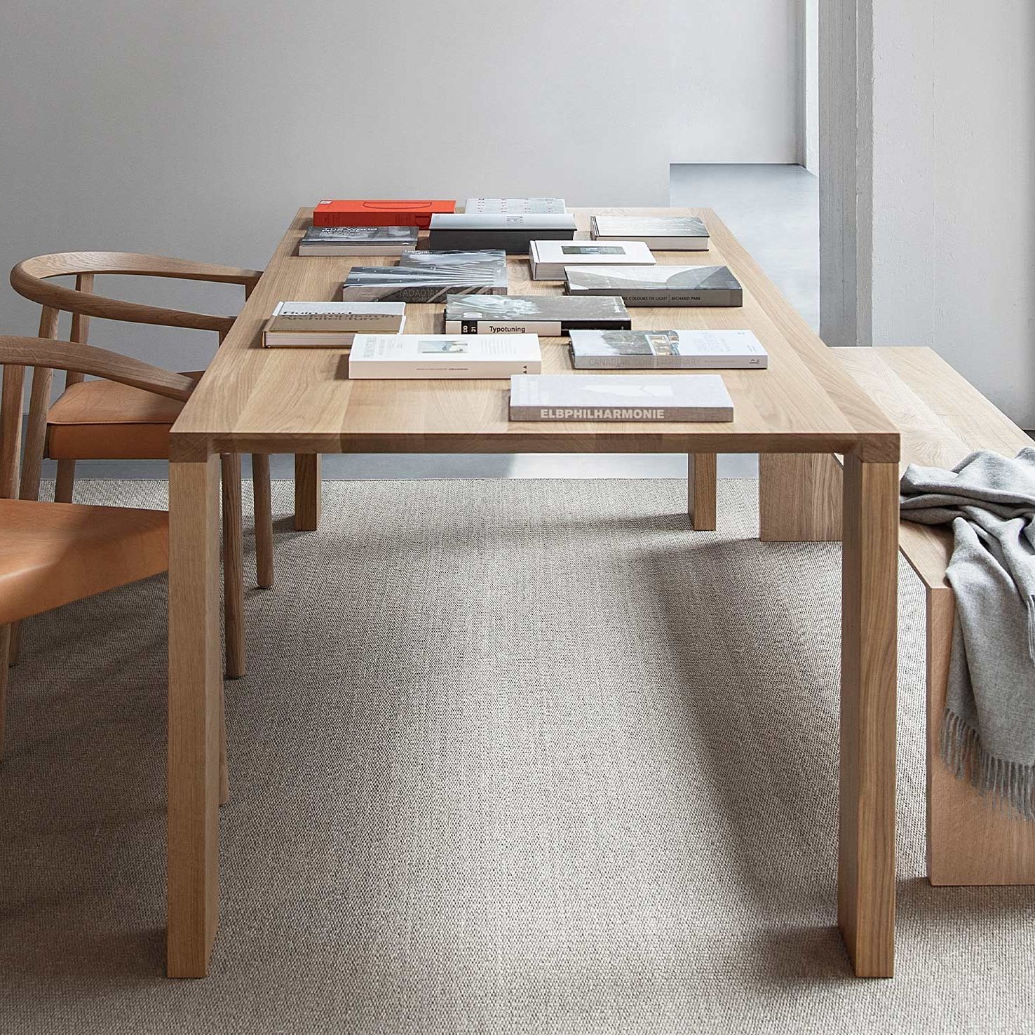 Contemporary dining table - RADII - BENSEN - oak / walnut / wooden base