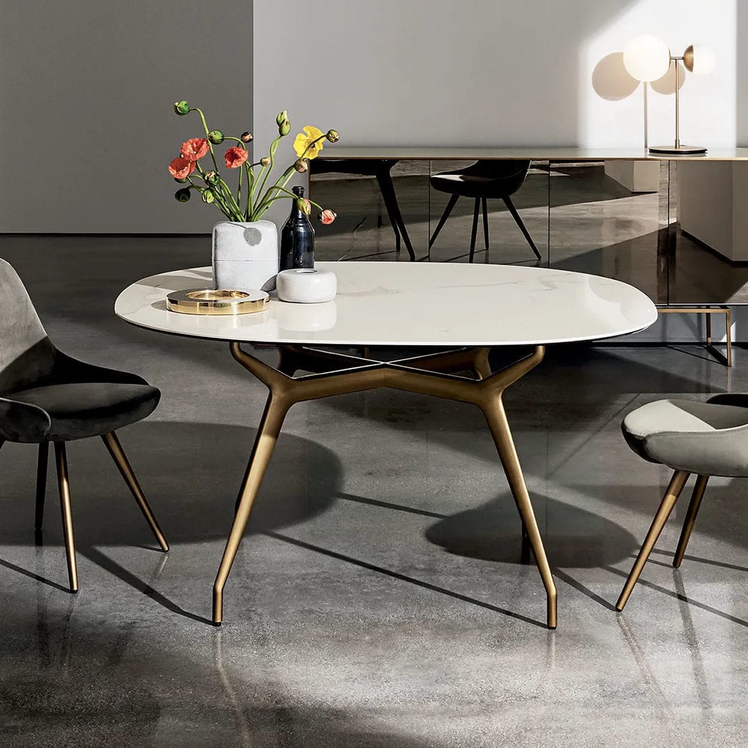 Contemporary dining table - ARKOS SHAPED - Sovet Italia - glass / ceramic / aluminum base
