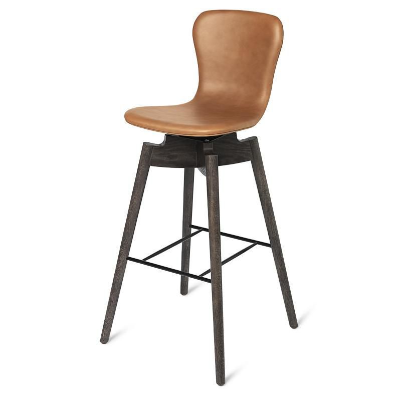 Contemporary bar chair - SHELL - Mater Design - indoor / leather / oak base