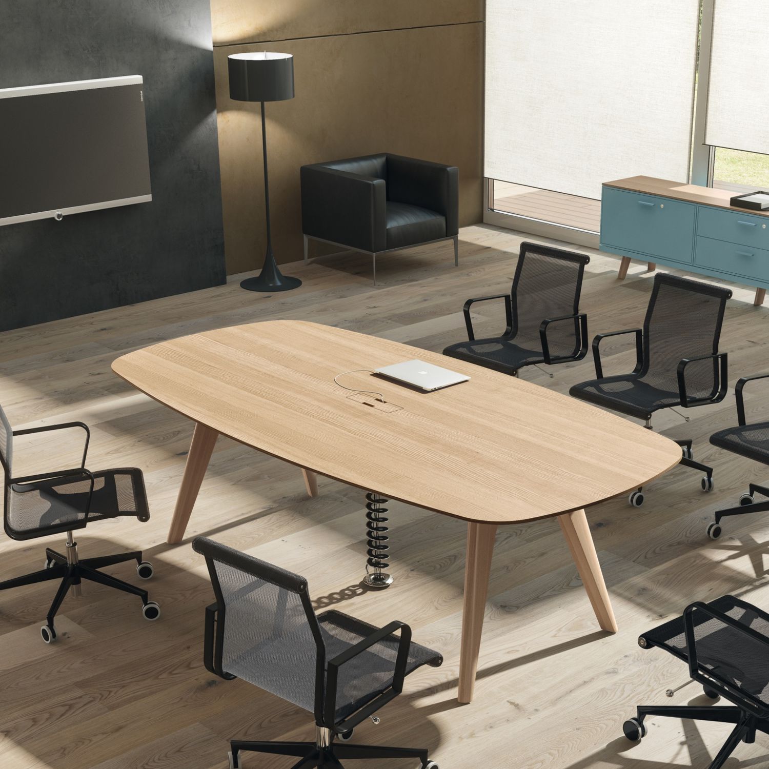 Contemporary boardroom table - RAIL - Bralco - wood veneer / glass ...