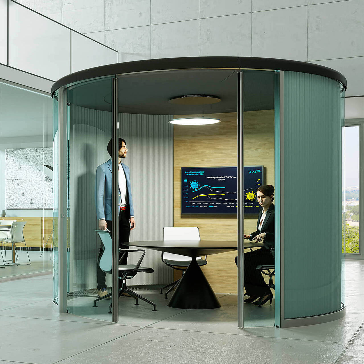 Acoustic office pod - ROUNDBOX 33 - VETROIN - with glass door / modular ...