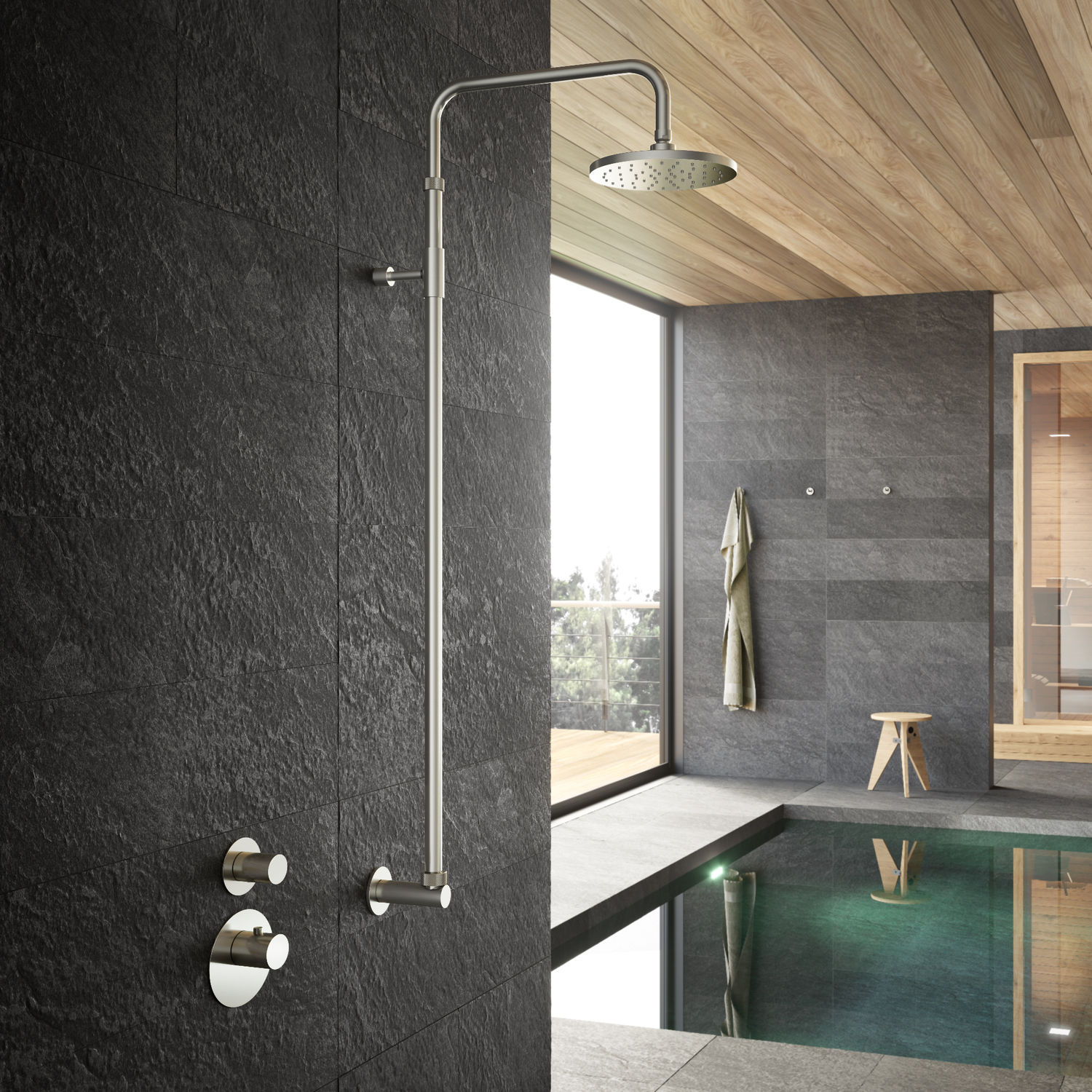 Pool outdoor shower - WATERLINE : W012 + TC.HF1 - Fontealta - stainless ...