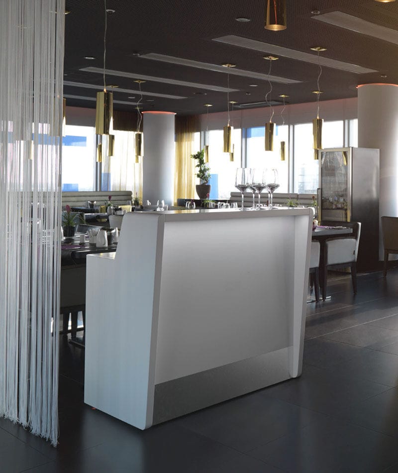 Illuminated reception desk - 1M RADIUS - MOREE - curved / laminated ...