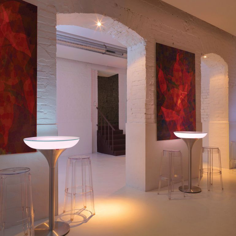 Contemporary high bar table - LOUNGE M 105 - MOREE - glass / plastic ...