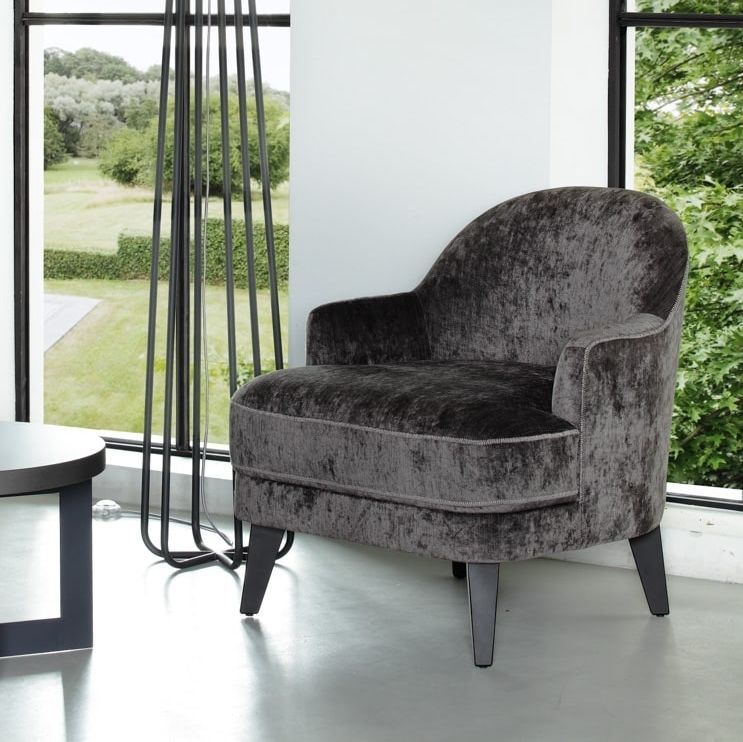 Contemporary armchair - James - PH Collection - fabric / solid wood / gray