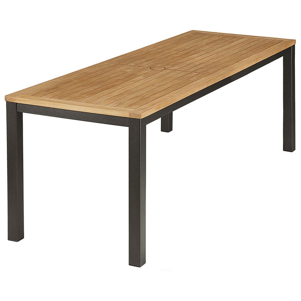 Contemporary dining table - Aura Narrow - Barlow Tyrie - teak / aluminum base / rectangular