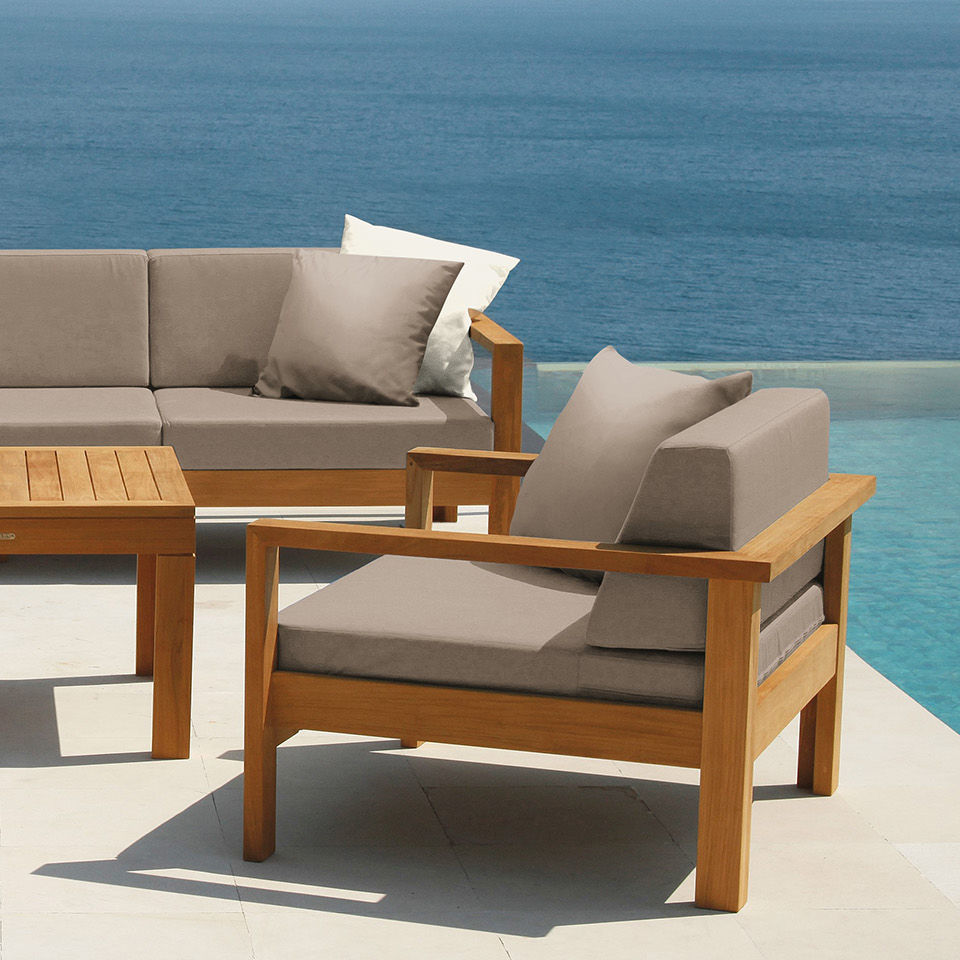 Contemporary armchair - Linear - Barlow Tyrie - Sunbrella® / teak / with removable cushion
