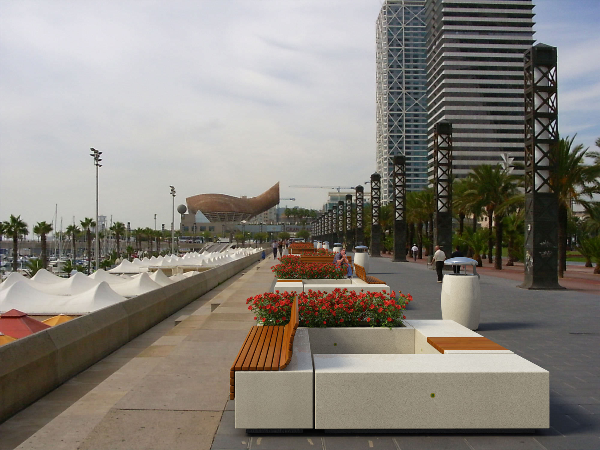 Contemporary public bench - BELLITALIA DEMETRA - Marshalls plc - wooden ...