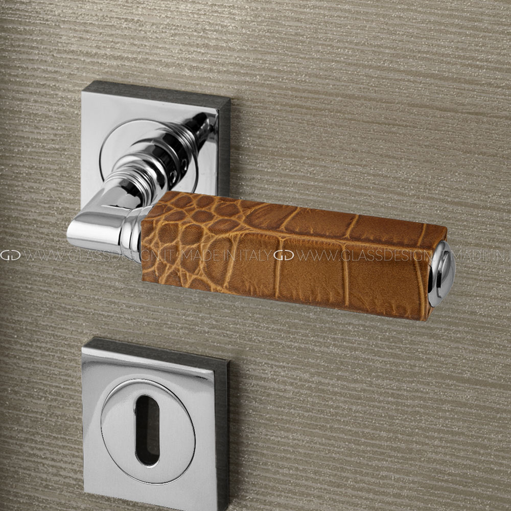 Door handle - Cube - GLASS DESIGN Srl - brass / leather / contemporary