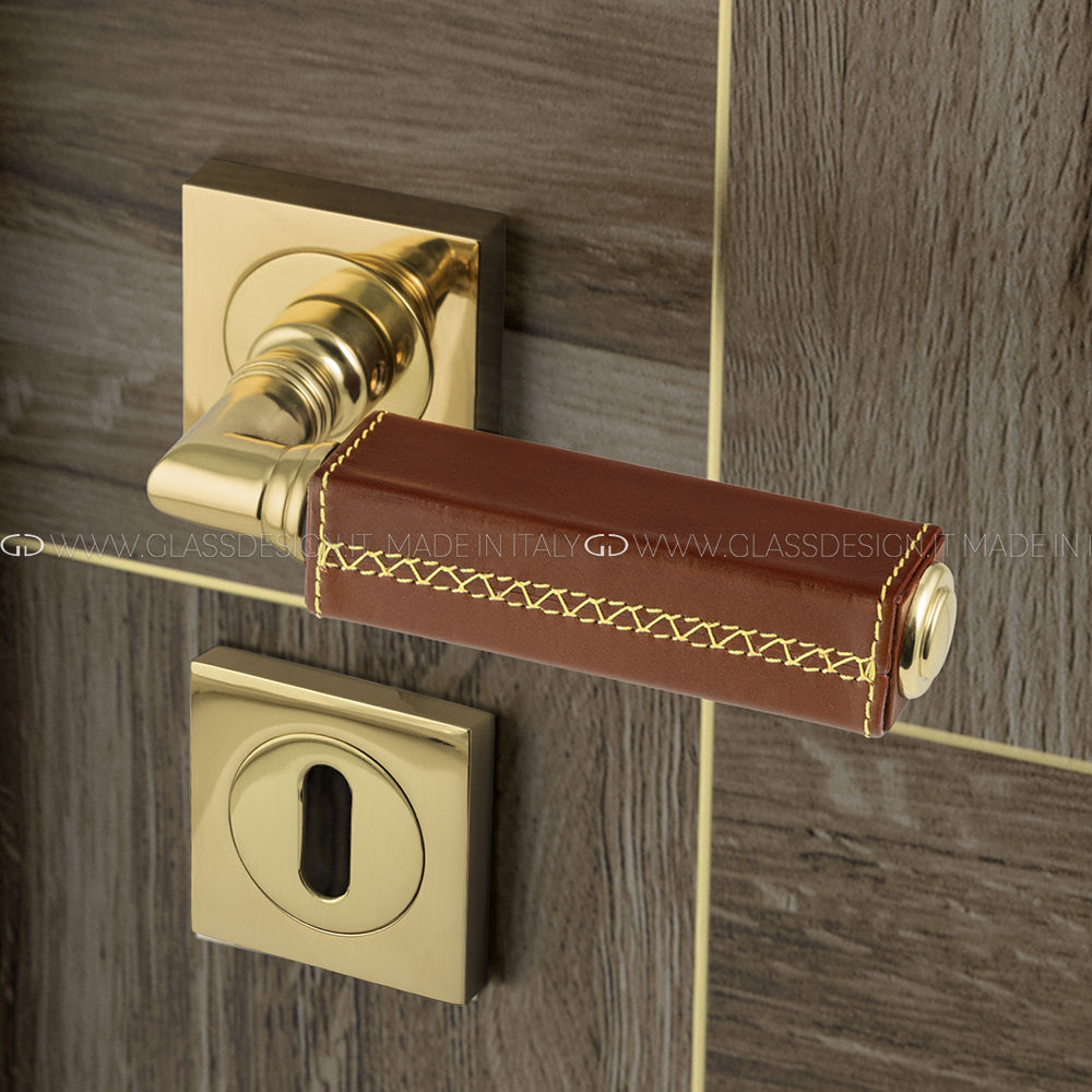 Door handle - Cube Cuoio - GLASS DESIGN Srl - brass / leather ...