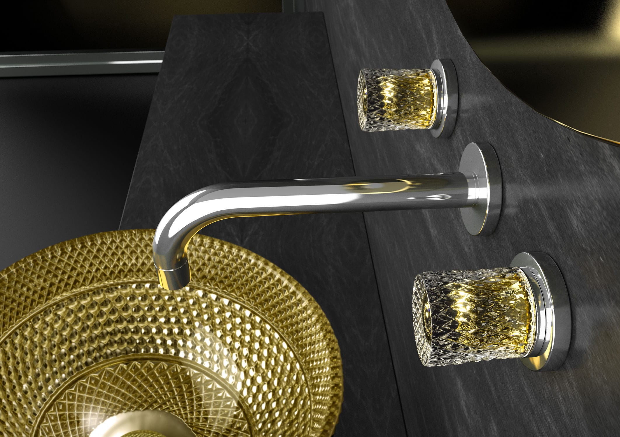 Double-handle washbasin mixer tap - LYRIC RAMADA crystal handles GOLD ...