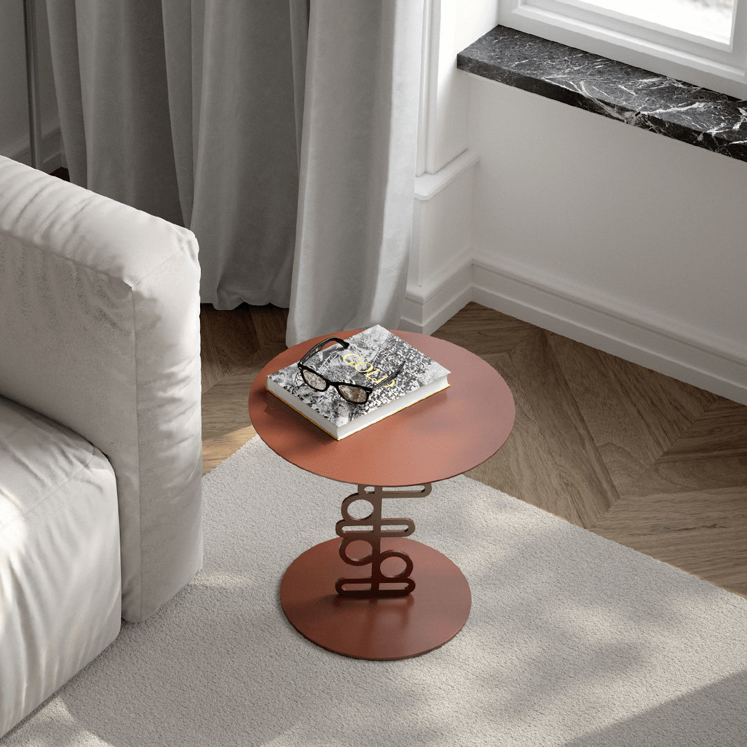 Contemporary side table - Ken - Quodes - glass / sheet metal / metal base