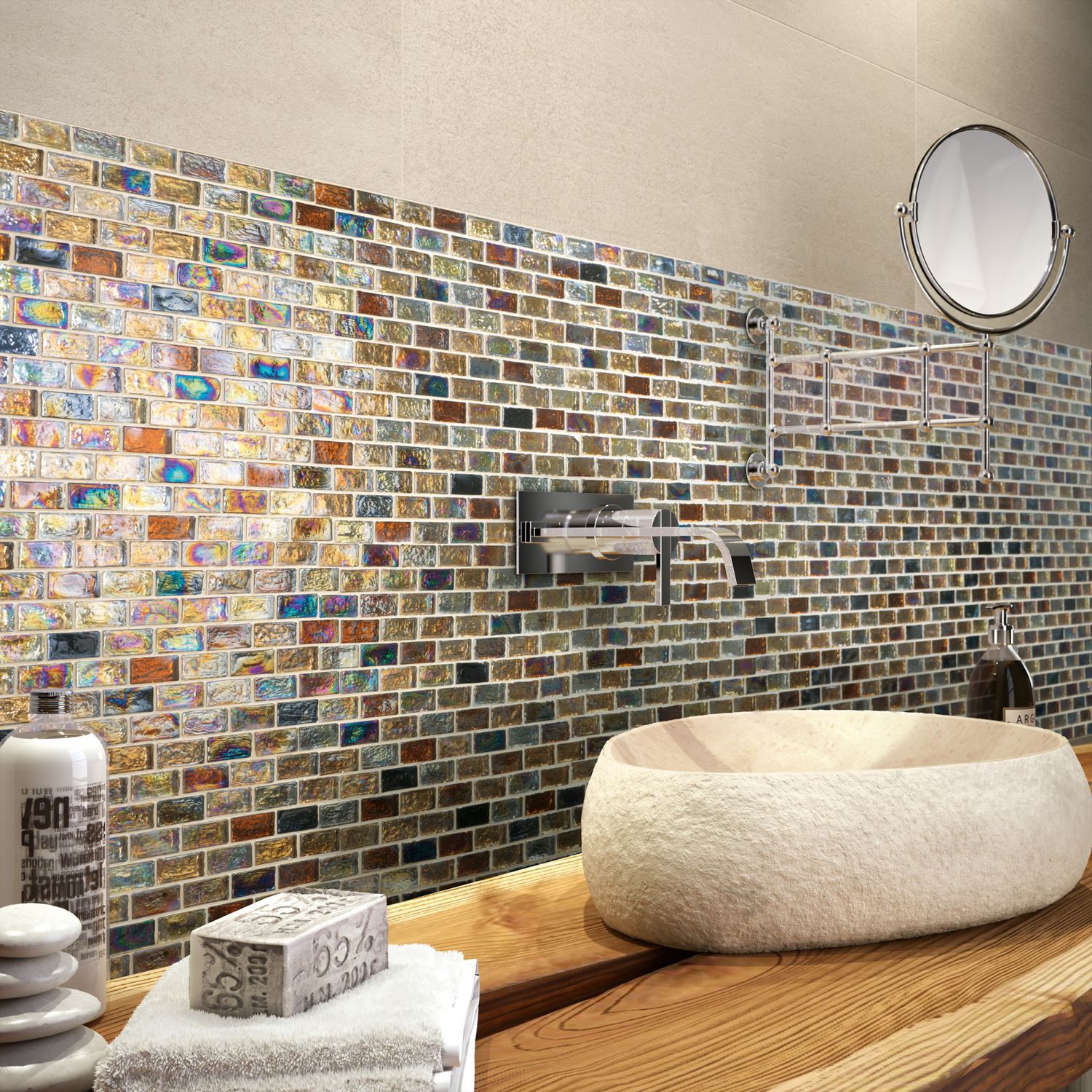 Indoor mosaic tile - MAGIC - DUNE - wall / glass / rectangular