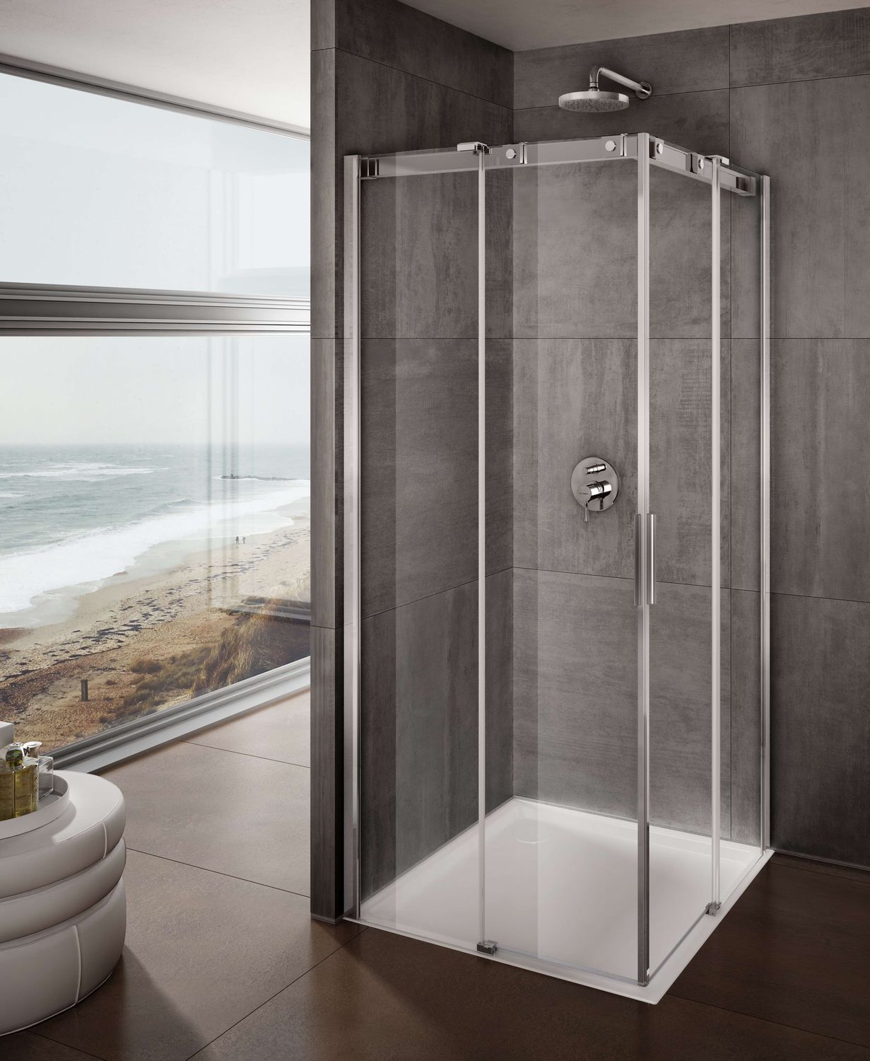 Glass shower cubicle - AS - PROVEX - aluminum / with sliding door / corner