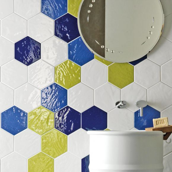 Porcelain stoneware hexagonal tile - EXABRIGHT - TONALITE - high-gloss ...