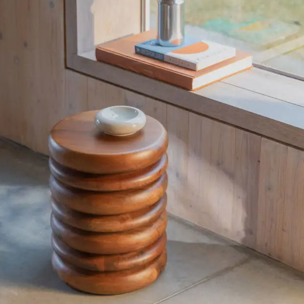 Contemporary stool - Disc - Zuiver - walnut / walnut base / round