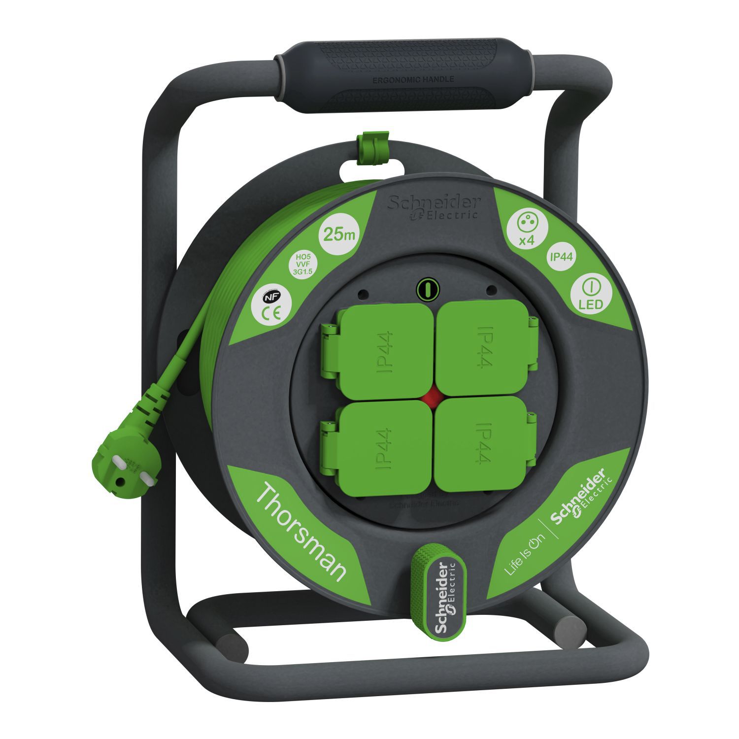 4 socket cable reel - Thorsman HO5VVF - SCHNEIDER ELECTRIC - IP44 / 1.5 mm