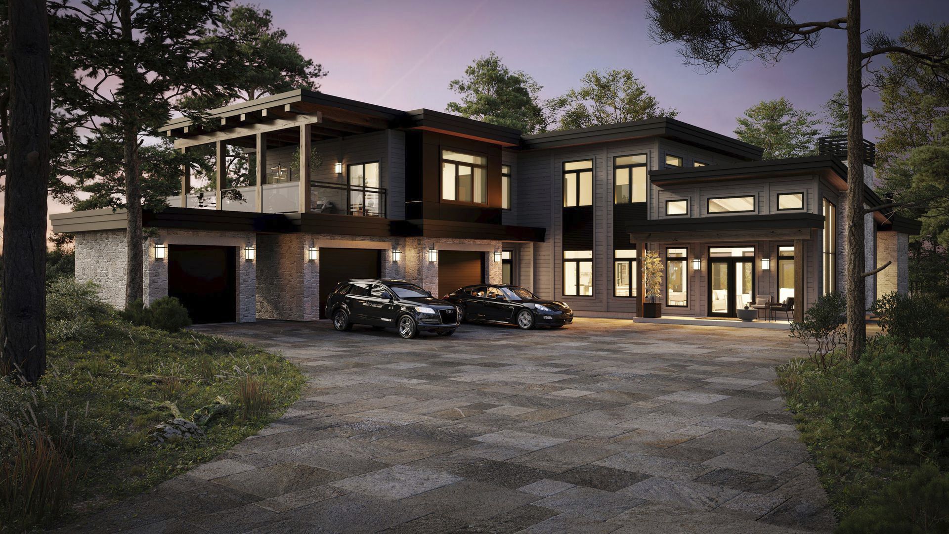Contemporary house - Logan - TIMBER BLOCK - with terrace / individual ...