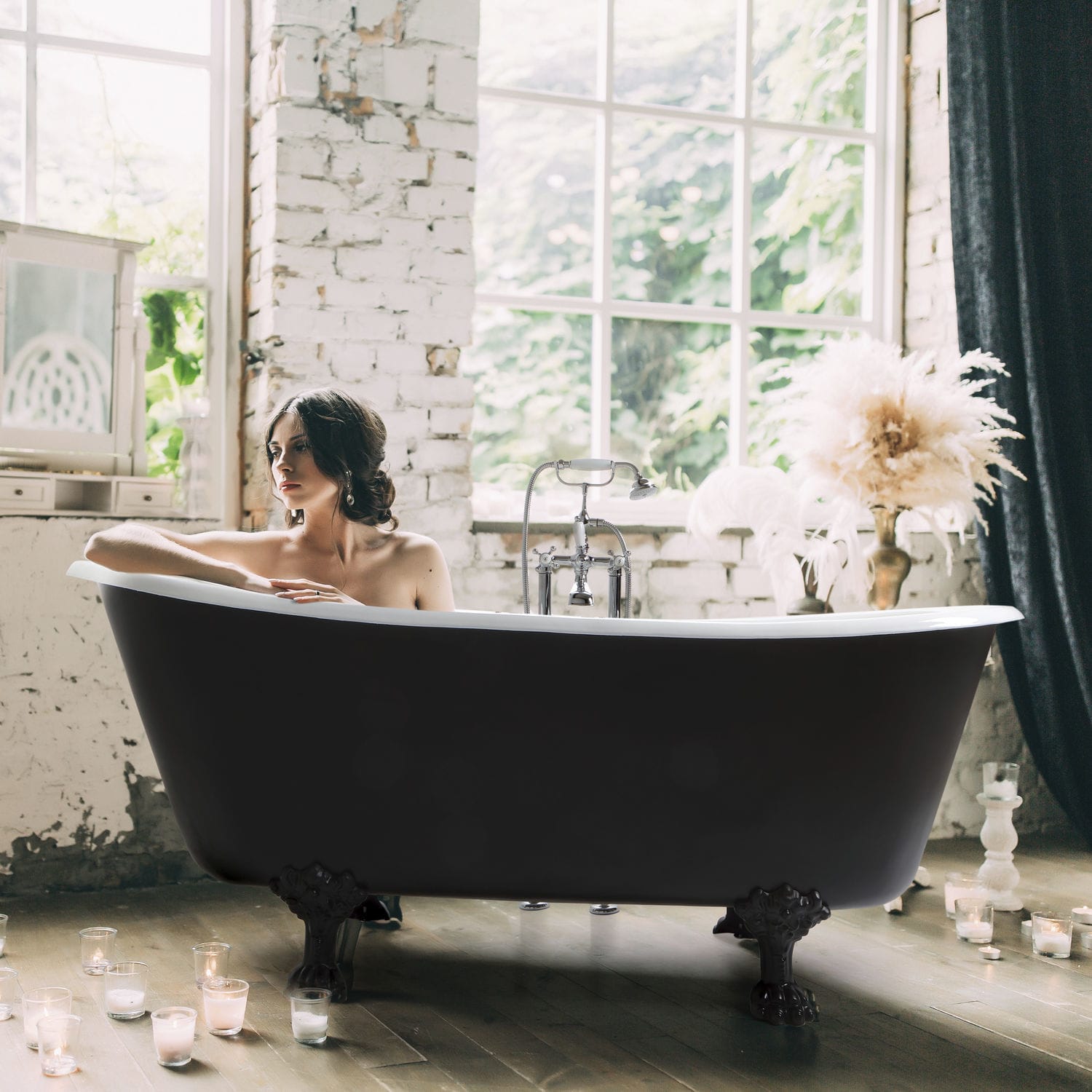 Oval bathtub - Romarin - BLEU PROVENCE - with legs / for homes / cast iron