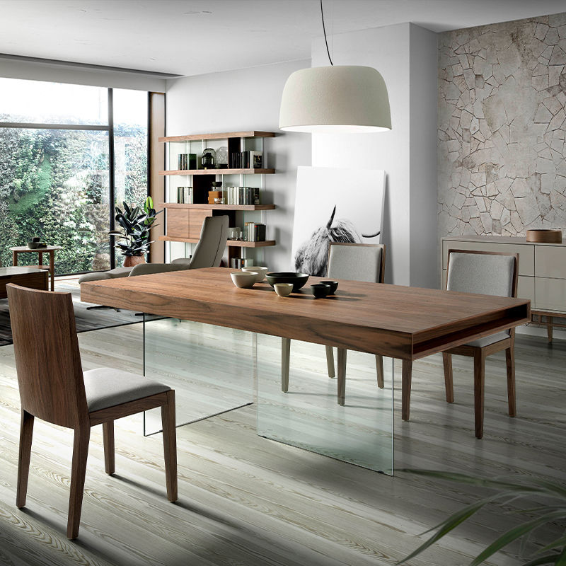 Contemporary dining table - 1028 - Angel Cerdá - walnut / tempered ...