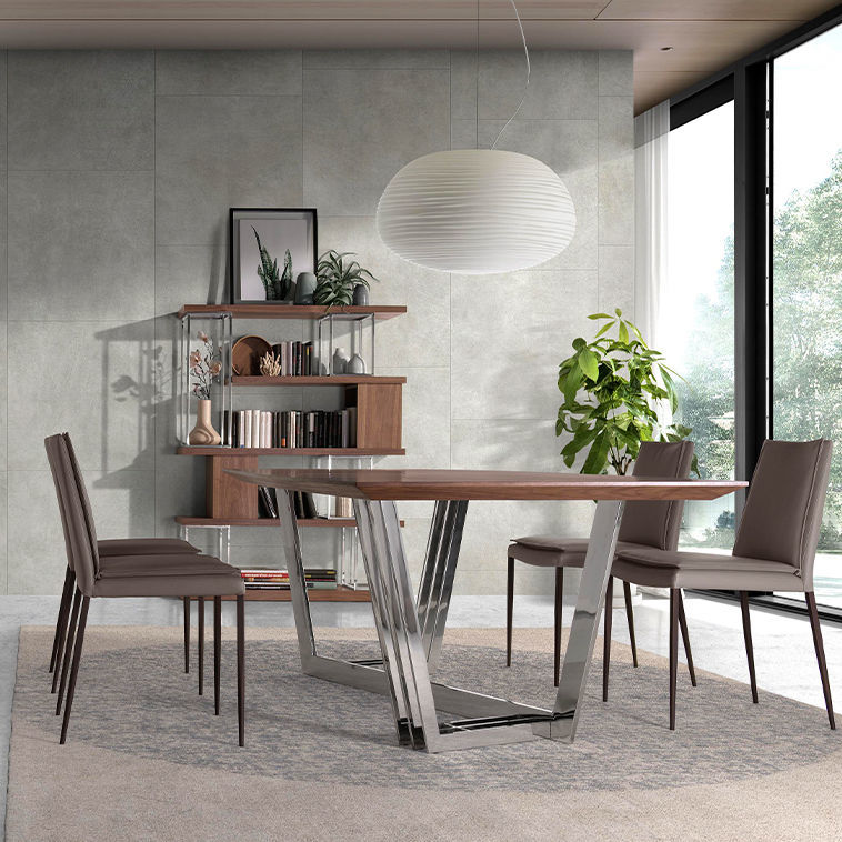 Contemporary dining table - 1097 - Angel Cerdá - wood veneer / chrome ...