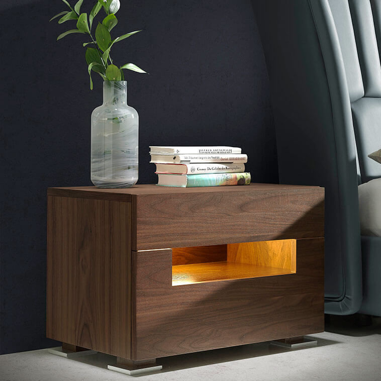 Contemporary bedside table - 7065 - Angel Cerdá - walnut / rectangular ...