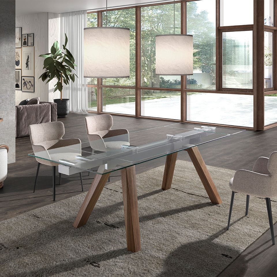 Contemporary dining table - 1123 - Angel Cerdá - tempered glass / wood ...
