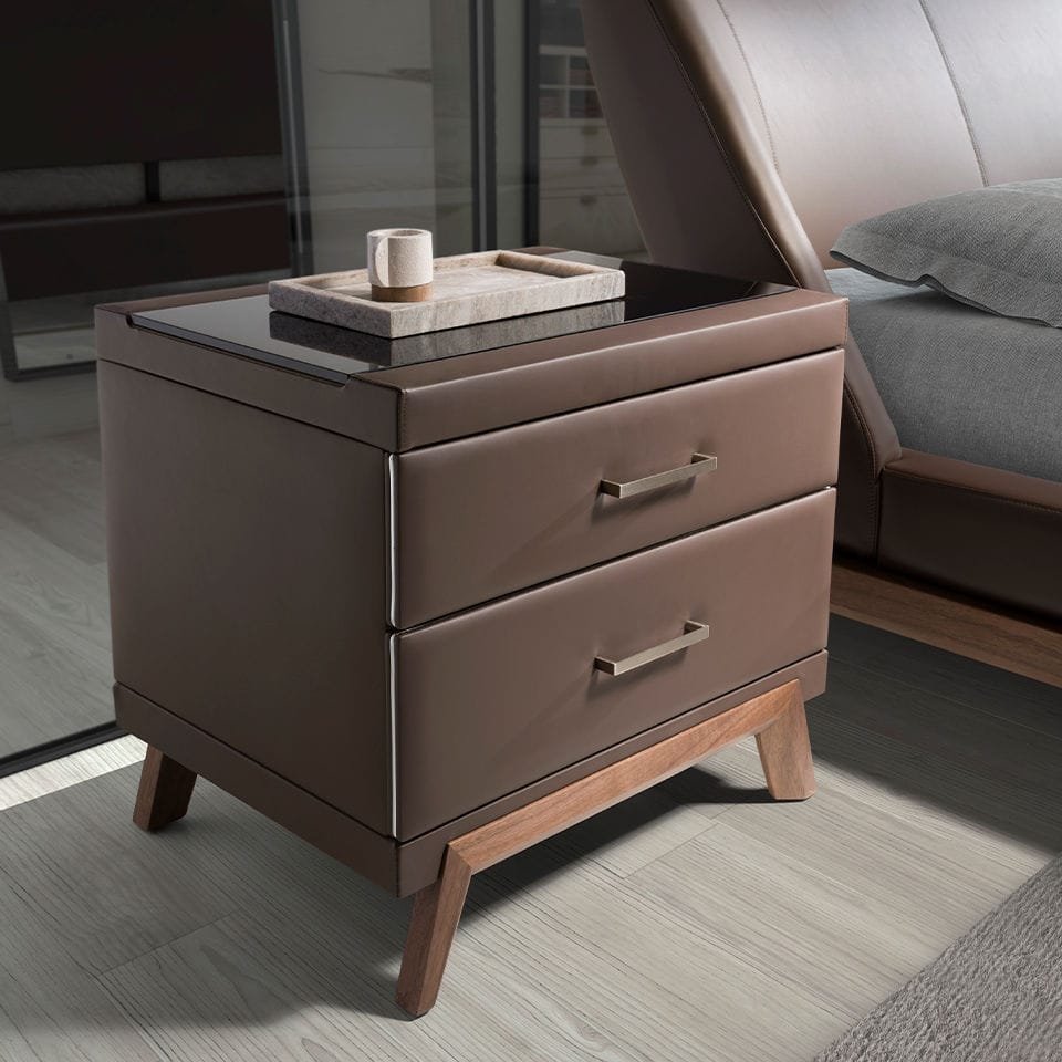 Contemporary bedside table - 7162 - Angel Cerdá - leather / glass ...