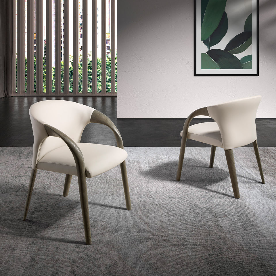 Contemporary chair - 5122 - Angel Cerdá - indoor / split leather / oak base