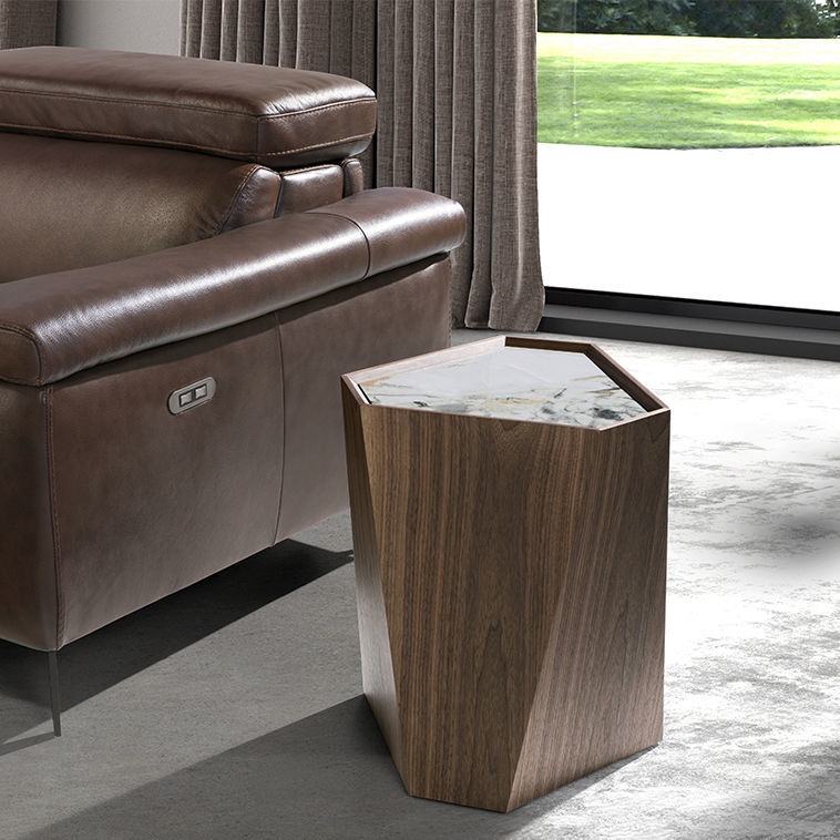 Contemporary side table - 2134 - Angel Cerdá - marble / walnut base ...