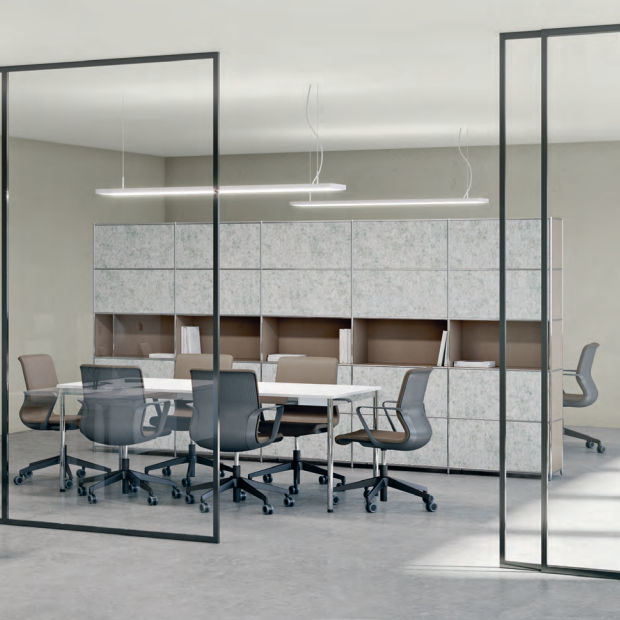 Contemporary table - SYSTEM4 - Viasit GmbH - glass / frosted glass / steel
