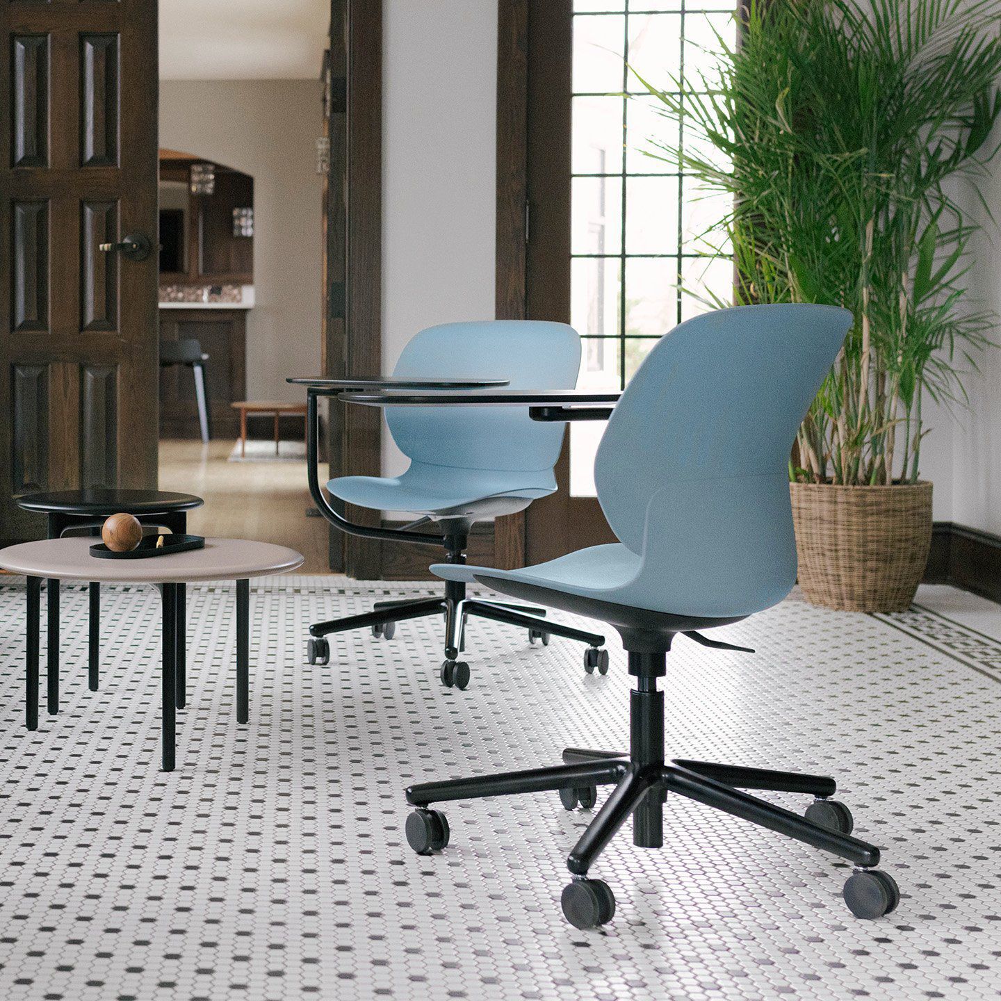 Contemporary chair - MAARI - Haworth - fabric / plastic / wooden base