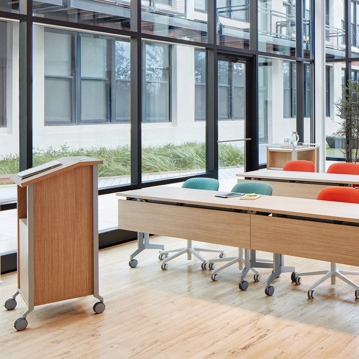 Conference lectern - PLANES ANCILLARY - Haworth - on casters / laminate