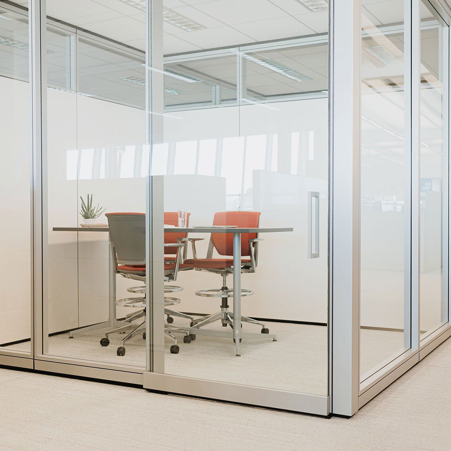 Removable partition - ENCLOSE - Haworth - sliding / with glass panel ...