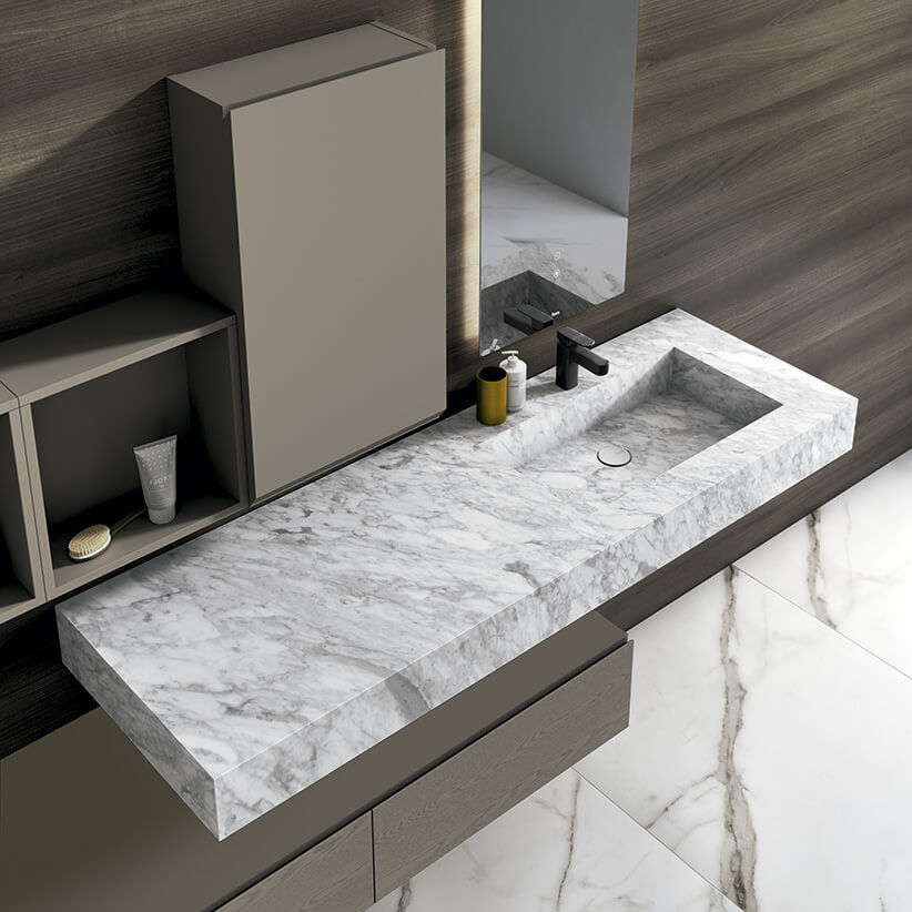 Built-in washbasin - PURE - Fiora - natural stone / rectangular / 1-hole