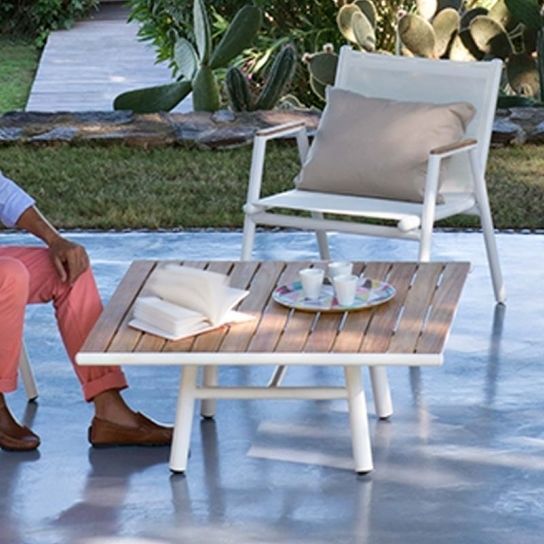 Contemporary coffee table - PILOTIS - VLAEMYNCK - teak / aluminum base / square