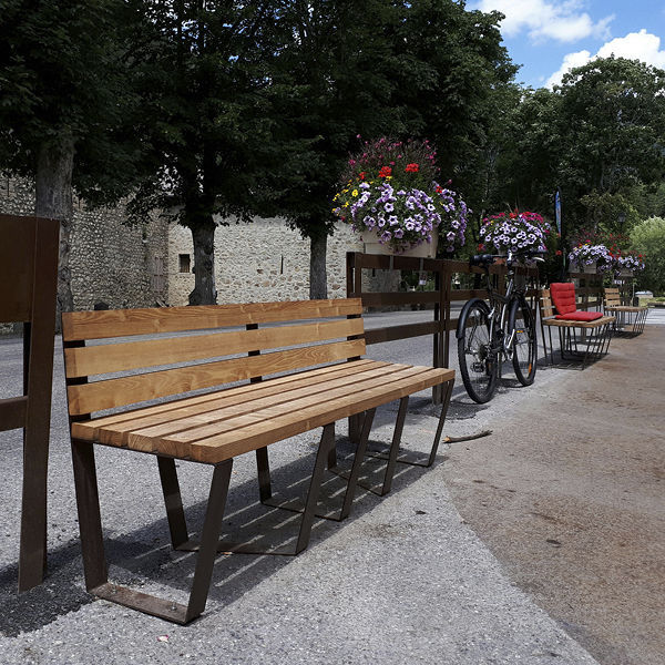 Contemporary public bench - C-NATURA - ATECH - wooden / COR-TEN® steel / painted steel