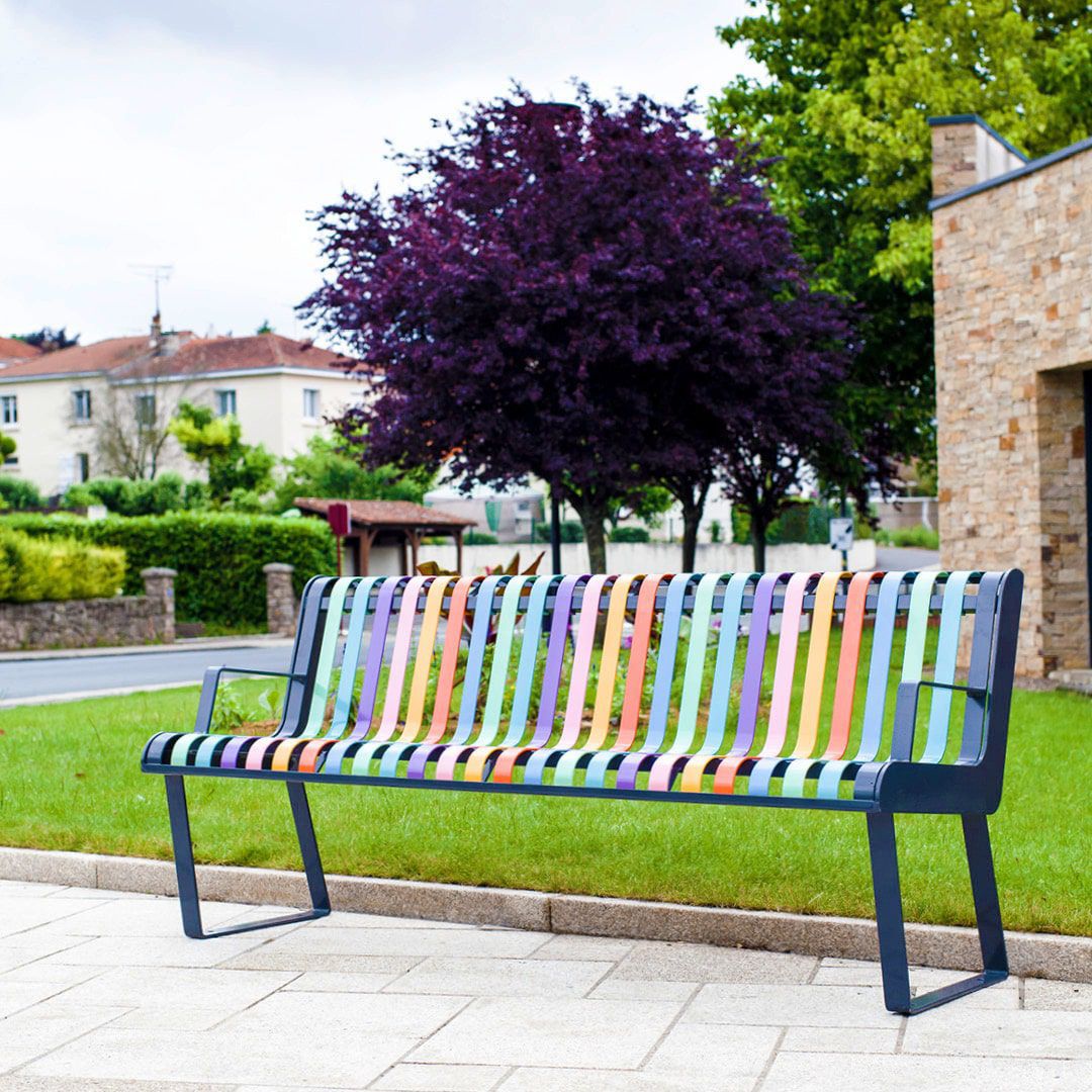 Original design public bench - PASTEL - ATECH - painted steel / thermo-lacquered steel / with ...
