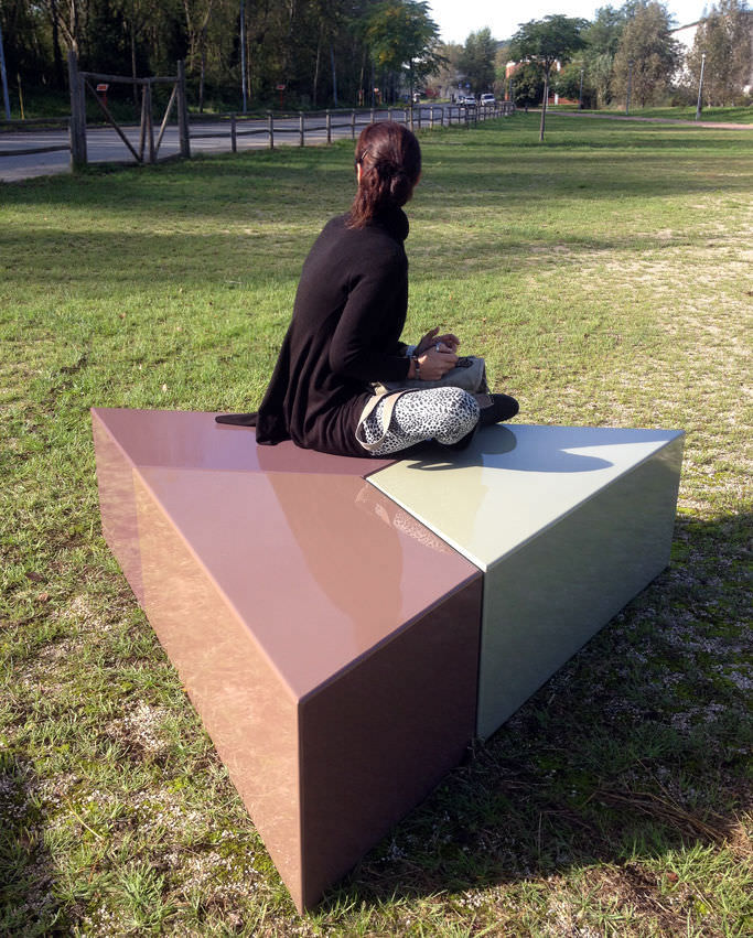 Original design public bench - TRIA - FREPAT URBAN EQUIPMENT - wooden ...