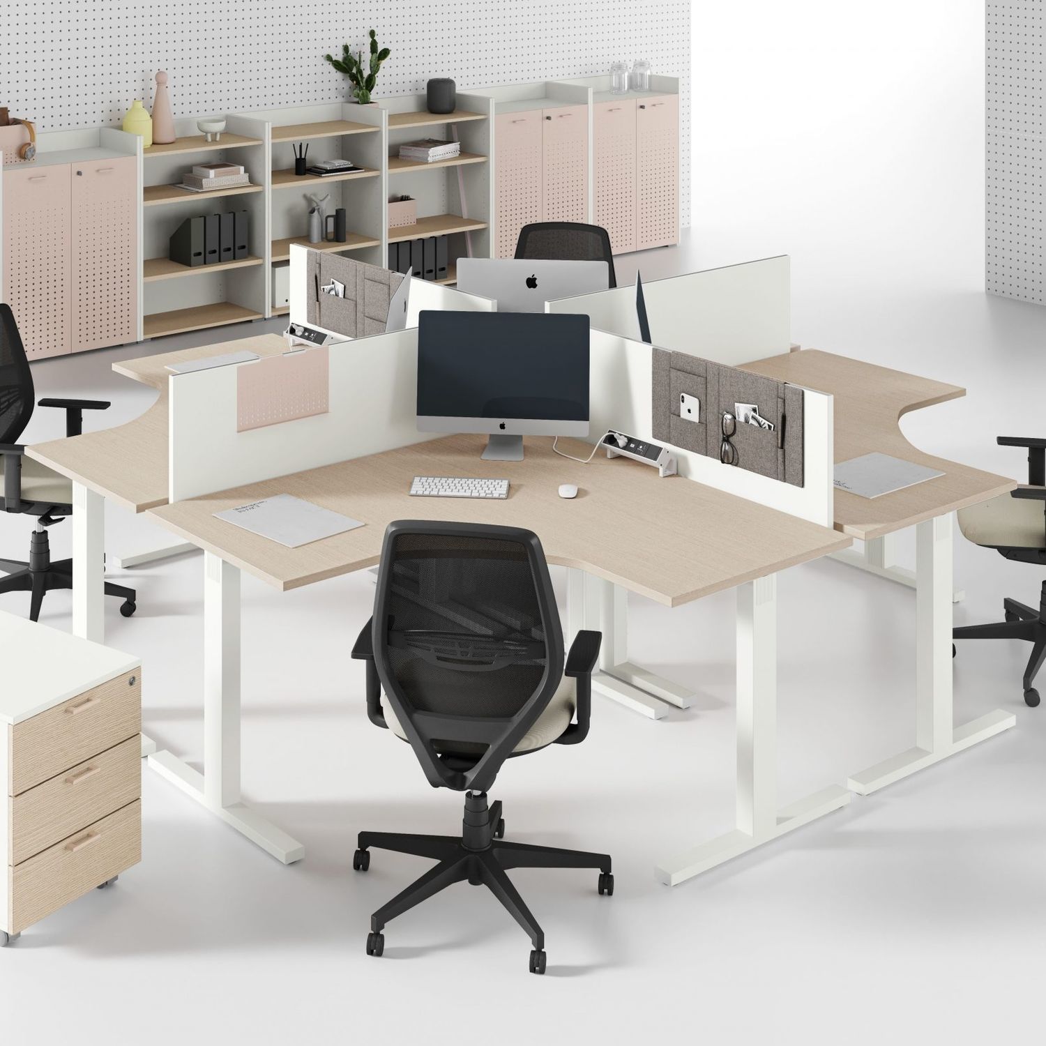 Open space desk - OXI - Las Mobili - free-standing / multiplace / 6 person