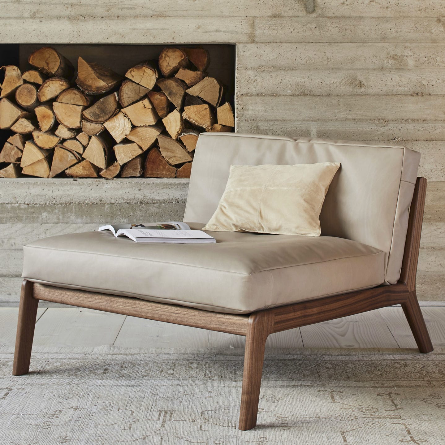 Contemporary fireside chair - SOVA - more - fabric / leather / wooden
