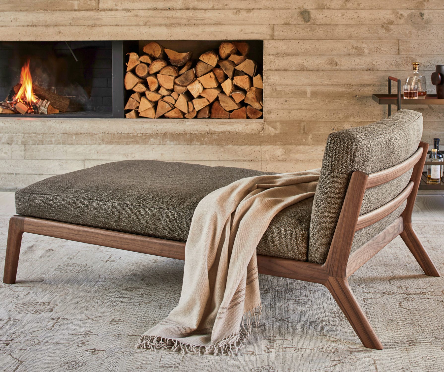 Contemporary chaise longue - SOVA - more - fabric / leather / solid wood