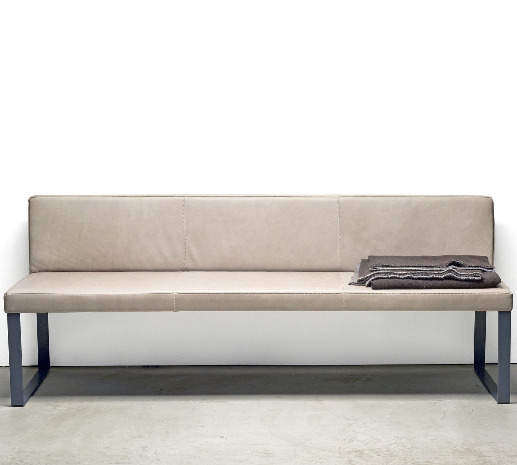 Contemporary upholstered bench - BOP - more - fabric / leather / steel base