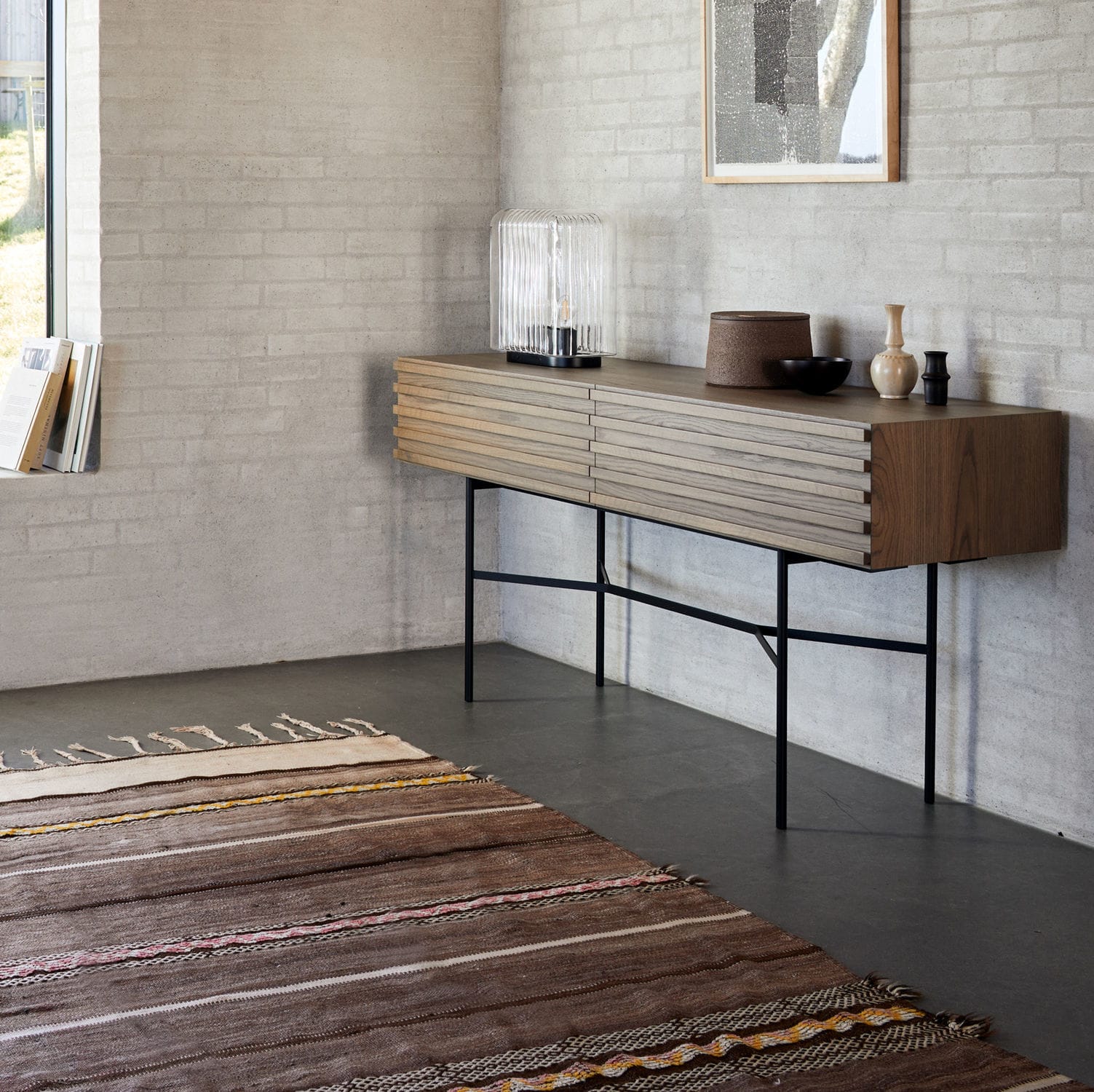 Contemporary table - HARRI M - more - steel / leather / wood