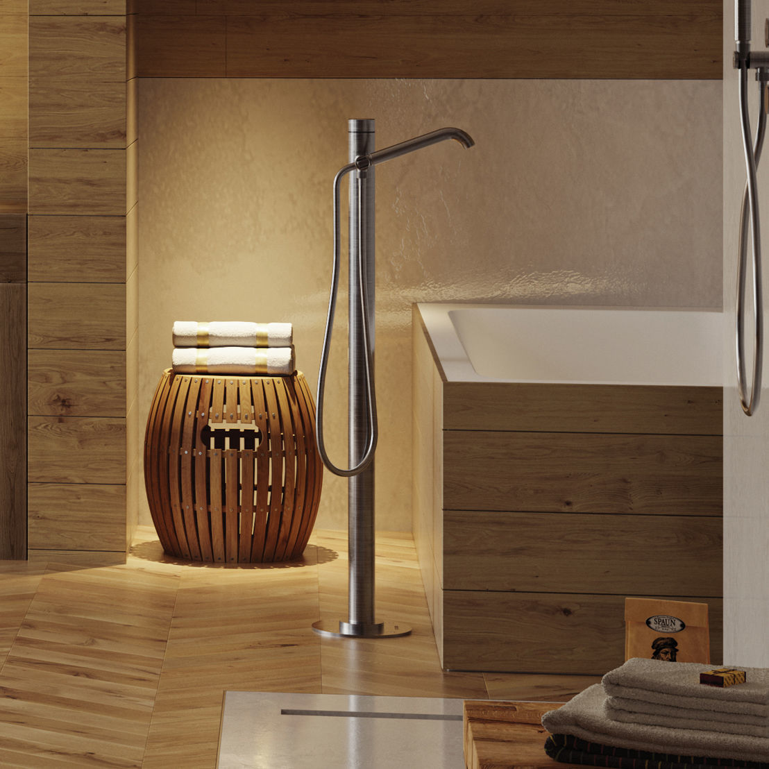 Bathtub mixer tap - INL001 - BOSSINI - floor-mounted / stainless steel ...