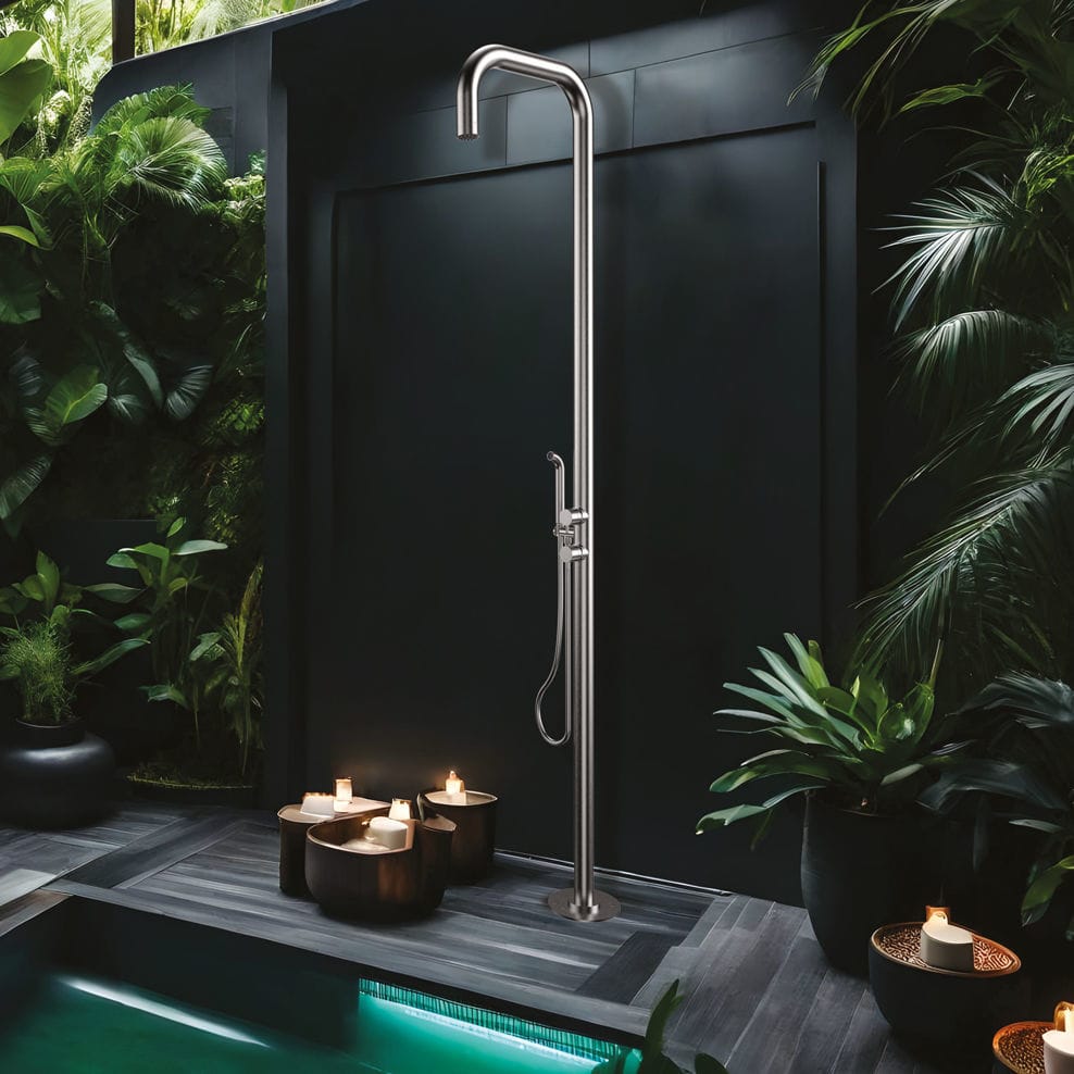 Outdoor shower column - INL003 - BOSSINI - stainless steel / on foot ...
