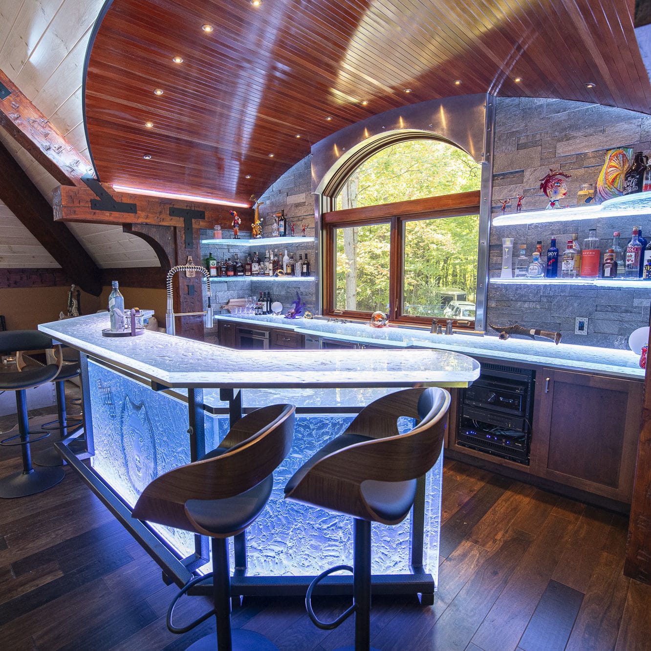 Bar counter - private - ThinkGlass - glass / U-shaped / illuminated