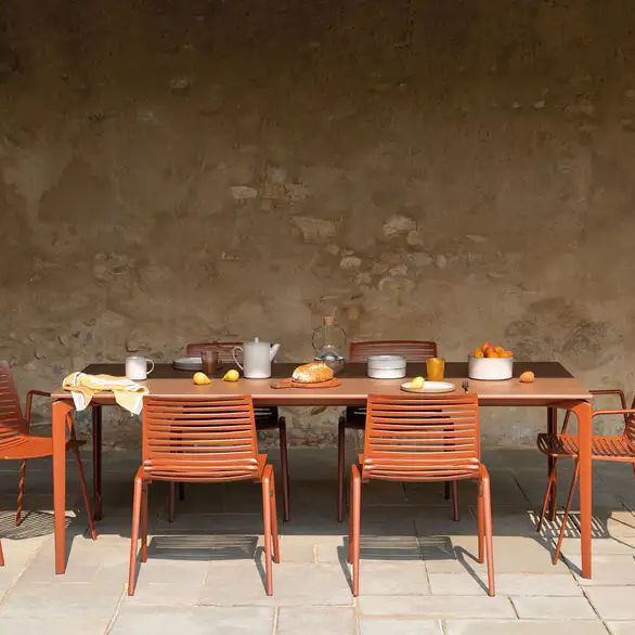 Contemporary dining table - AllSize - FAST SPA - iroko / porcelain stoneware / painted aluminum